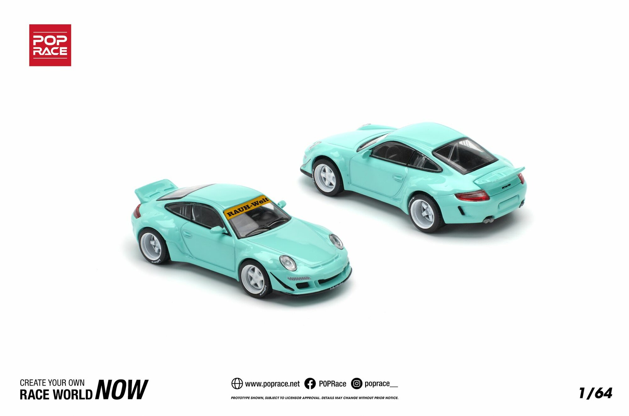 Коллекционная машинка Pop Race 1:64 Rauh-Welt RWB Porsche 911 997 Duck Wing Blue