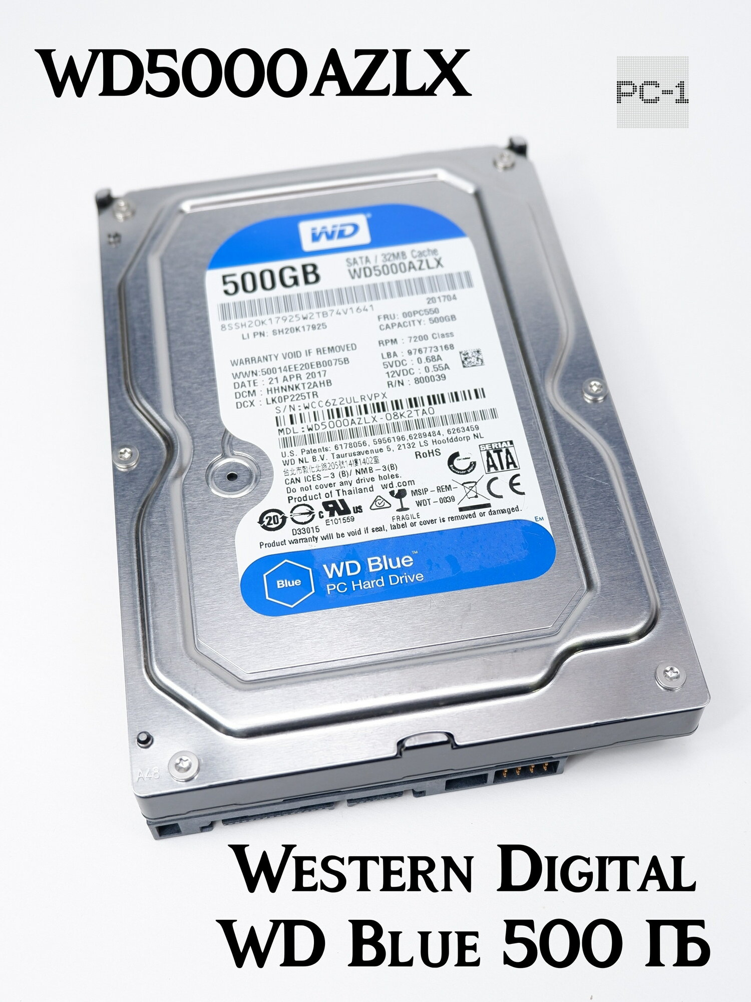 Жесткий диск Western Digital WD Blue 500 ГБ WD5000AZLX SATA-III 6Gb/s, буфер 32 Мб, 7200 rpm, для создания пользовательских RAID-массивов RAID 0 и RAID 1.