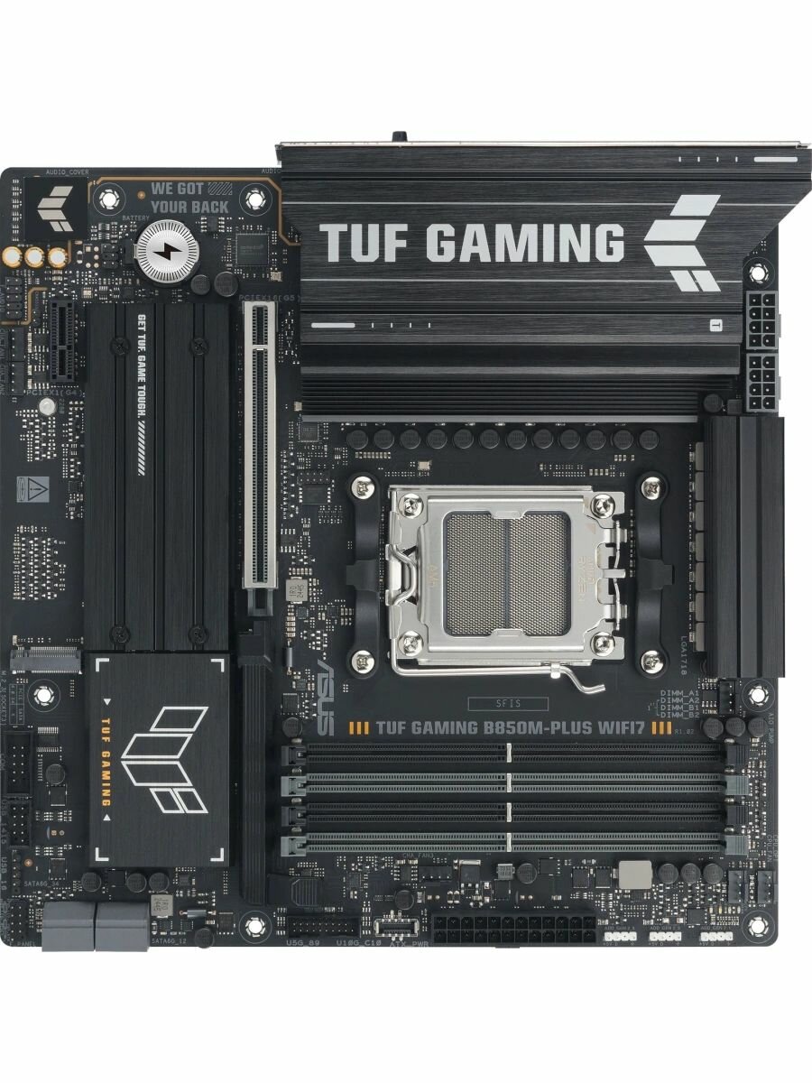 Материнская плата Asus TUF GAMING B850M-PLUS WIFI7 Socket AM5 AMD B850 4xDDR5 mATX AC`97 8ch(7.1) 2.5Gg RAID+HDMI+DP