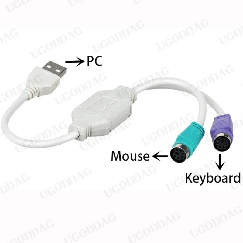 Кабель-адаптер USB «папа» на двойной PS2 «мама» Конвертер USB на два PS/2 для клавиатуры, мыши, компьютерных кабелей и разъемов — фото 1