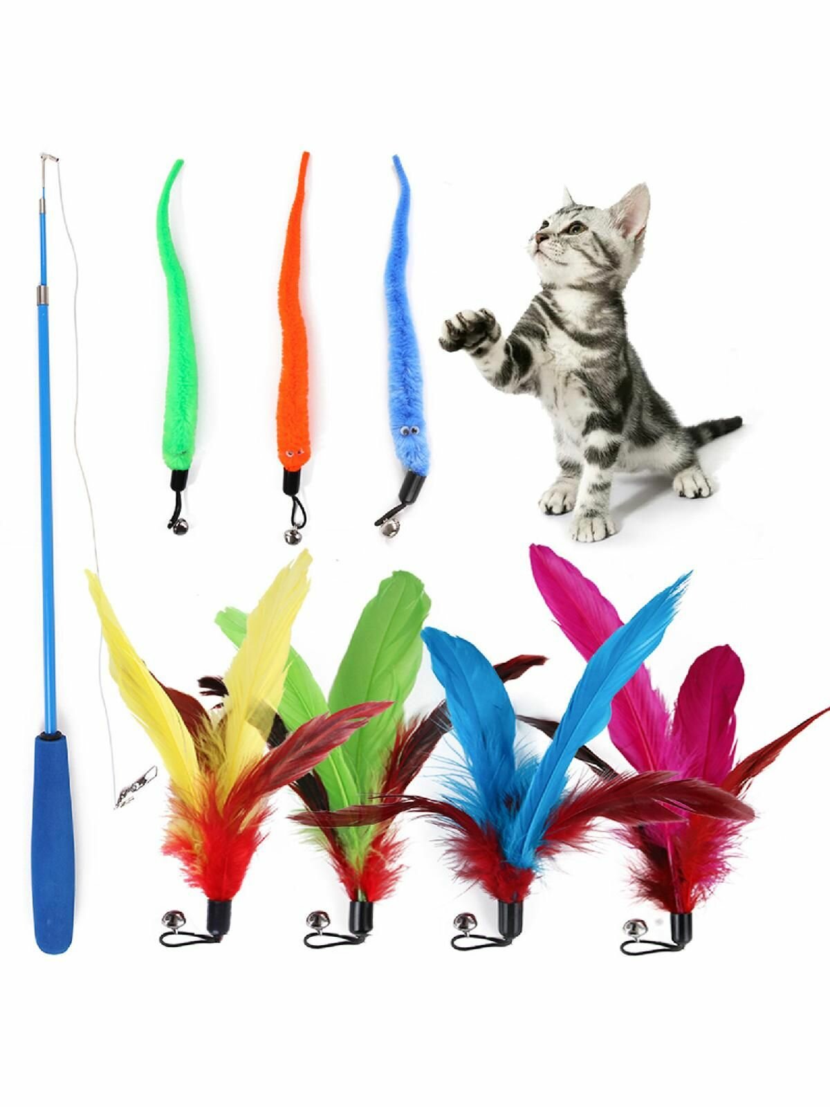 (1 комплект) Кошачья удочка funny cat stick комбинированная Игрушка-№ 14