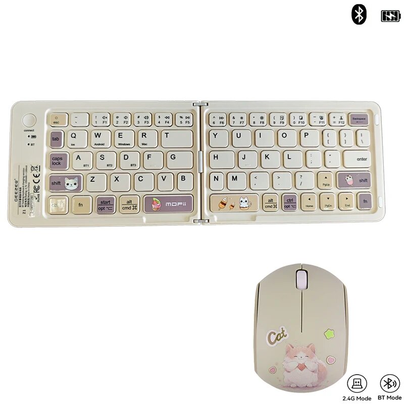 Беспроводная складная клавиатура Three Bluetooth 67 клавиш Бежевый, Portuguese layout, Milk Tea Set