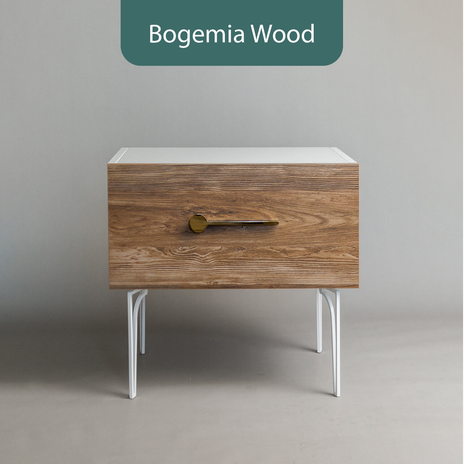 Прикроватная тумба Bogemia Wood. Белый/золото