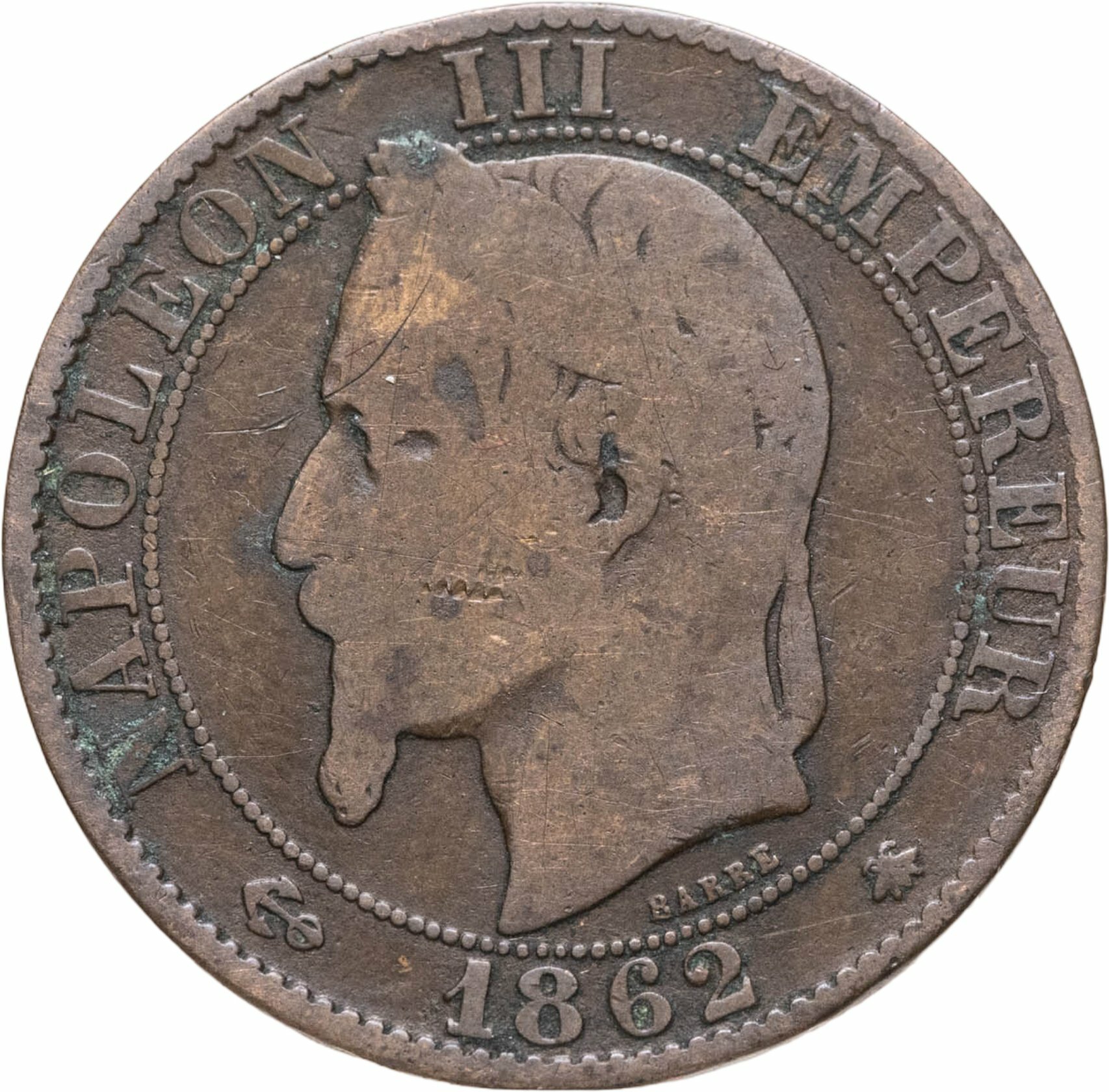 Франция 5 сантимов (centimes) 1862 A знак монетного двора: "A" - Париж