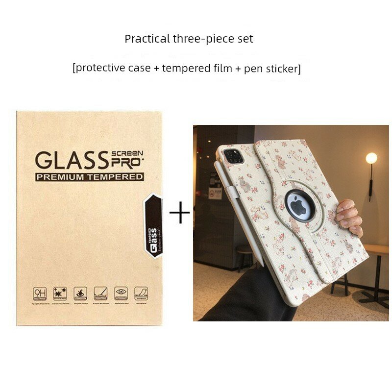 Защитный чехол для iPad Air 7 2025 13 дюймов с вращающимся 360° кронштейном и цветочным кроликом, включая защитное