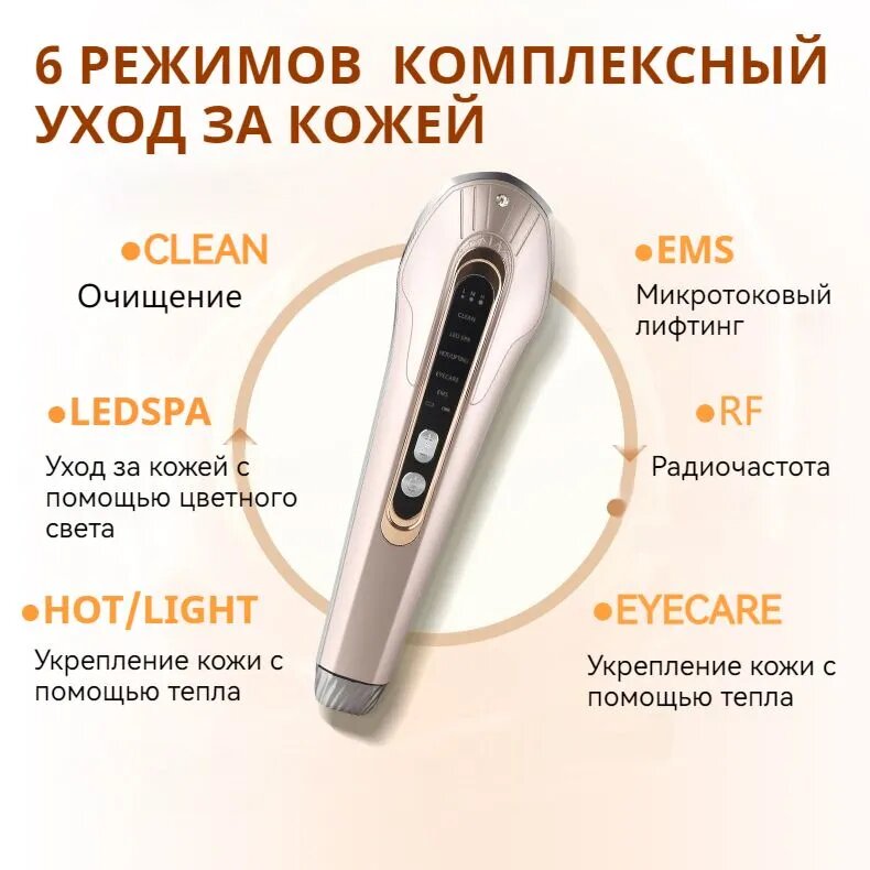 Косметологический комбайн для лица 6 в 1 Золотой цвет для лифтинга, разглаживания морщин — фото 1