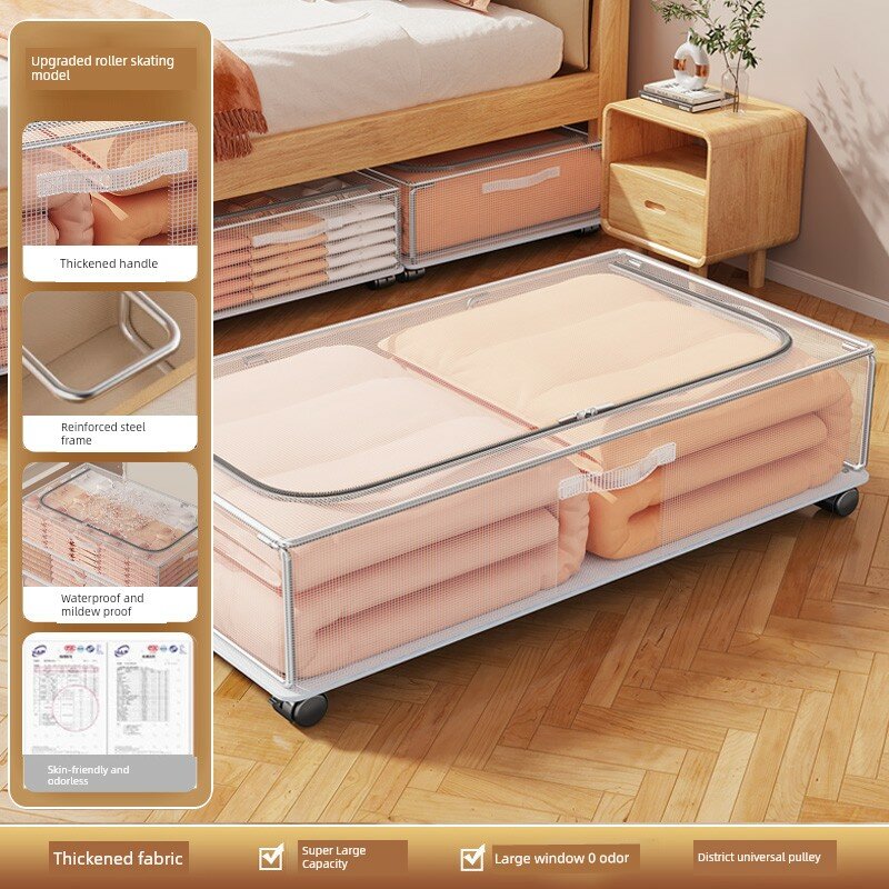 Серый прозрачный ящик для хранения под кроватью с колесиками, 60x30x15 см, большой размер для 30 зимних пальто или 15