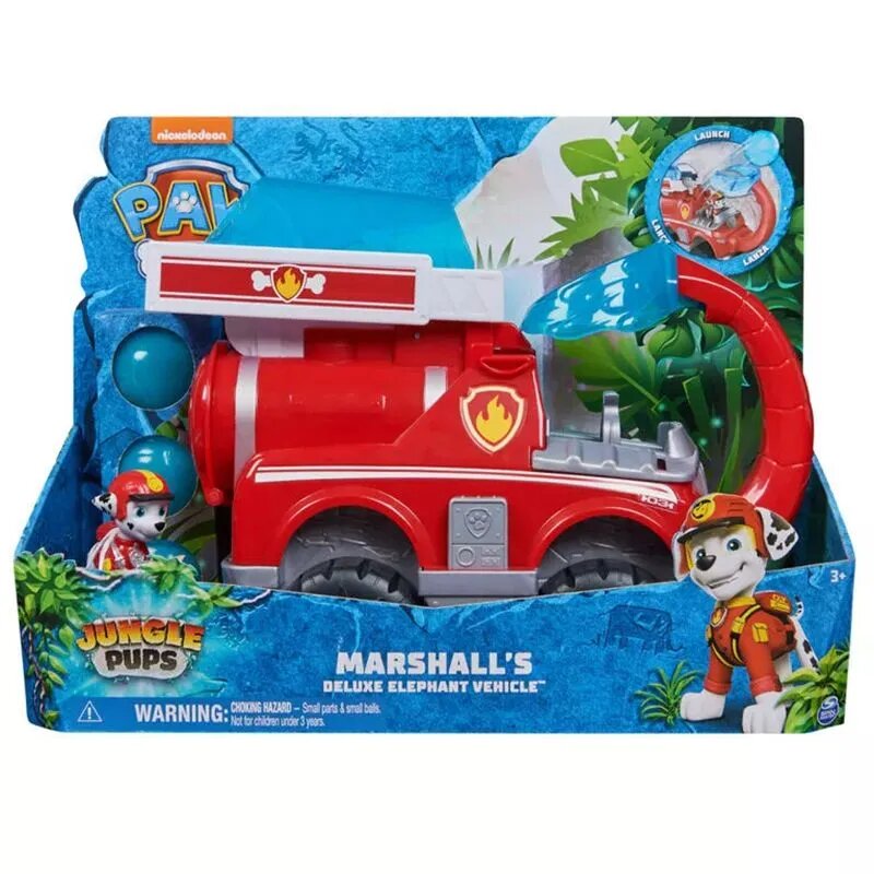 Spin Master Paw Patrol Jungle Pups Marshall Deluxe Elephant Vehicl / Детский игровой набор Surprise с капельками воды (автомобиль Делюкс) и фигуркой щенка Marshall Heroes для детей от 3 лет