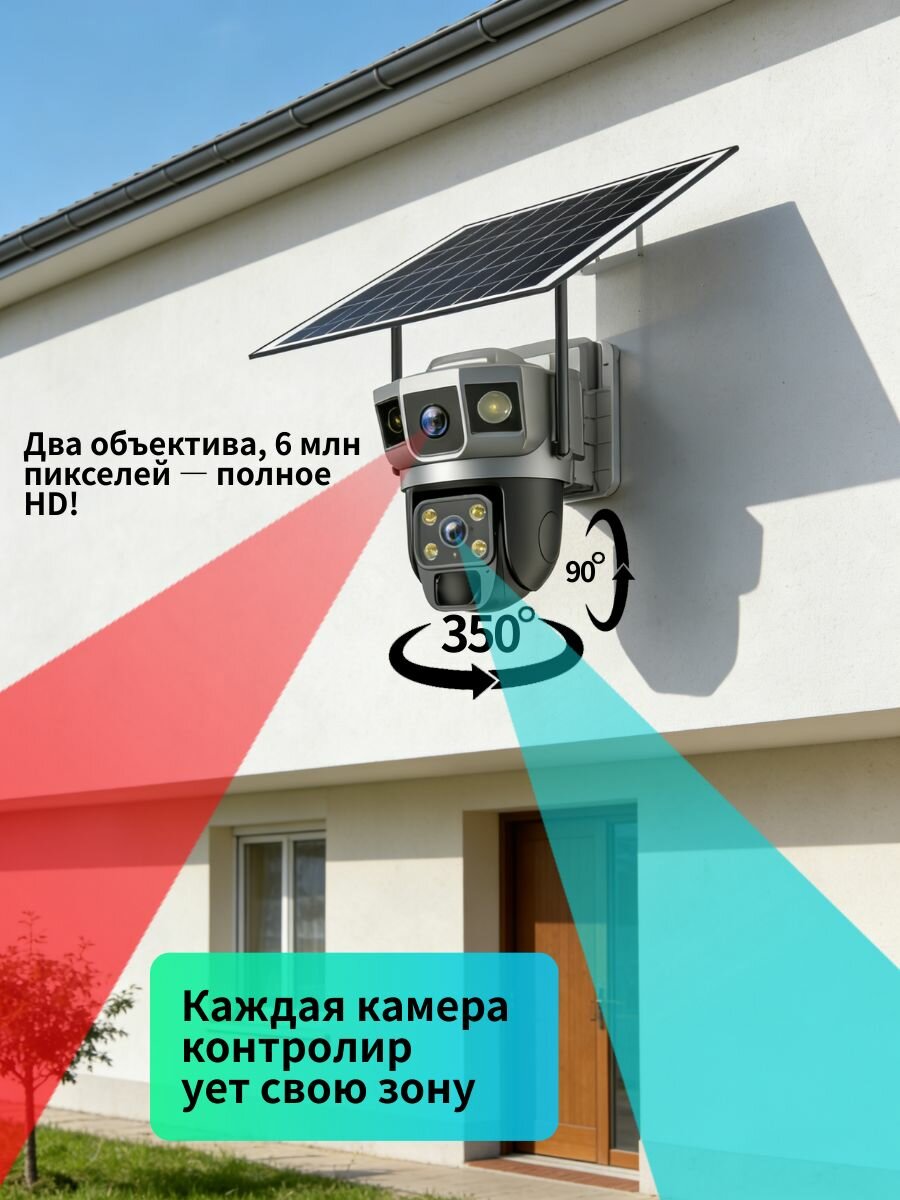 Уличная солнечная 4G камера: с сим-картой, 2B1 водонепроницаемый объектив, ночное видение. Для виллы, фермы, дома, улицы