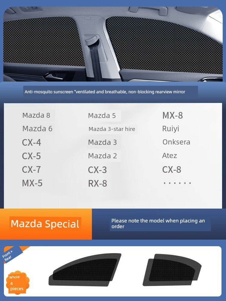 4-шт. Сетка от комаров для автомобильных окон Mazda - Импортная двойная толстая сетка, устойчивая к царапинам, не