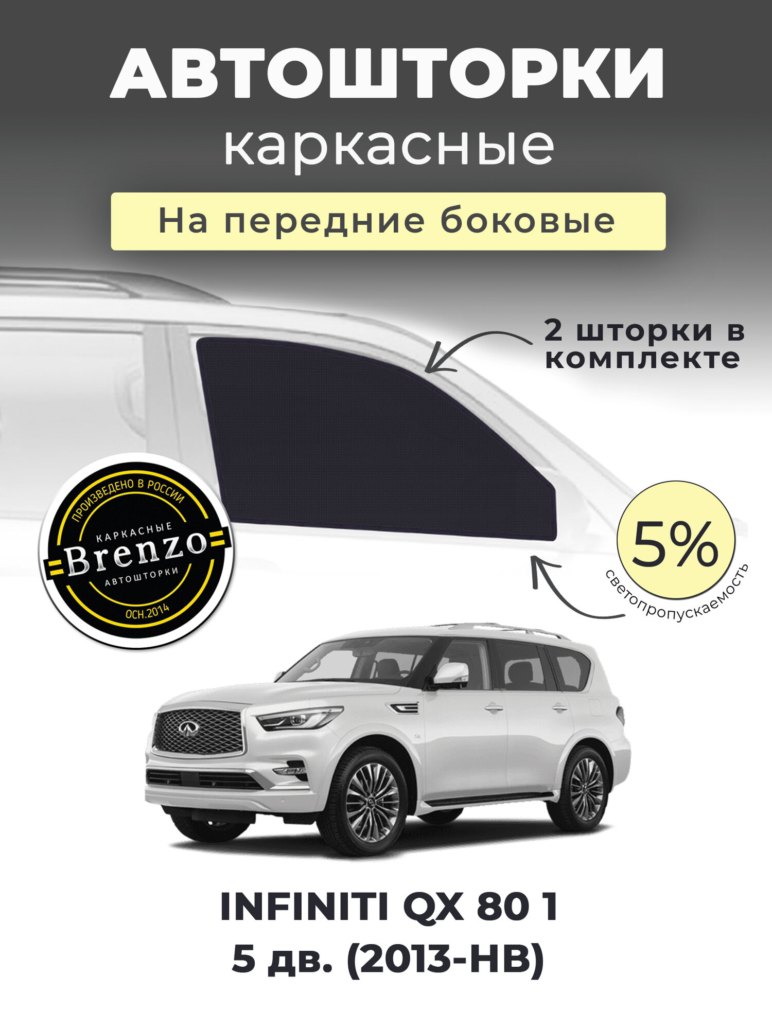 Каркасные шторки INFINITI QX 80 1 5дв. (2013-НВ) на передние двери 5%, сетки от солнца в машину
