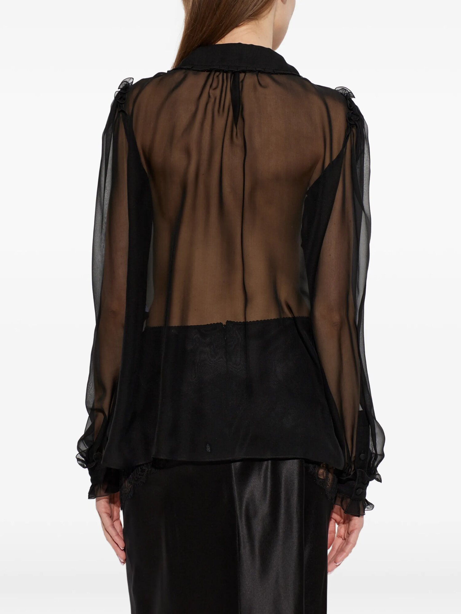 Блуза DOLCE & GABBANA Ruffled sheer blouse, размер 38, black / black — фото 1