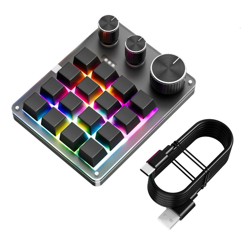 Программируемая USB-клавиатура с 16 клавишами, Черный