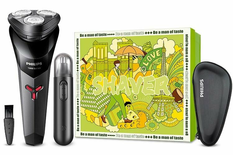 Электробритва роторная унисекс PHILIPS S1000, S1000+Storage Bag+Nose Hair Trimmer+Box