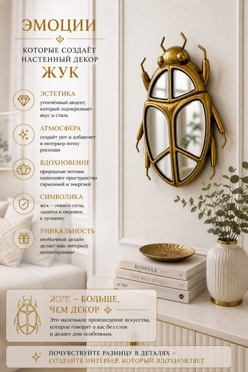 Декор настенный Жук полистоун золото Casaentera 13х5х20 см CE12-10203965