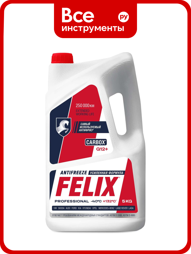 Антифриз FELIX CARBOX, G-12+, акарбоксилатный, канистра, красный, 5 кг