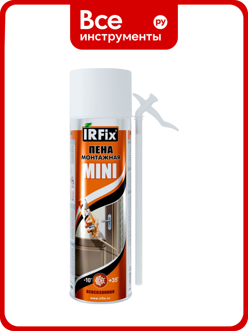 Пена монтажная бытовая всесезонная IRFIX Mini, повышенная звукоизоляция, готовый к использованию баллон, бежевого