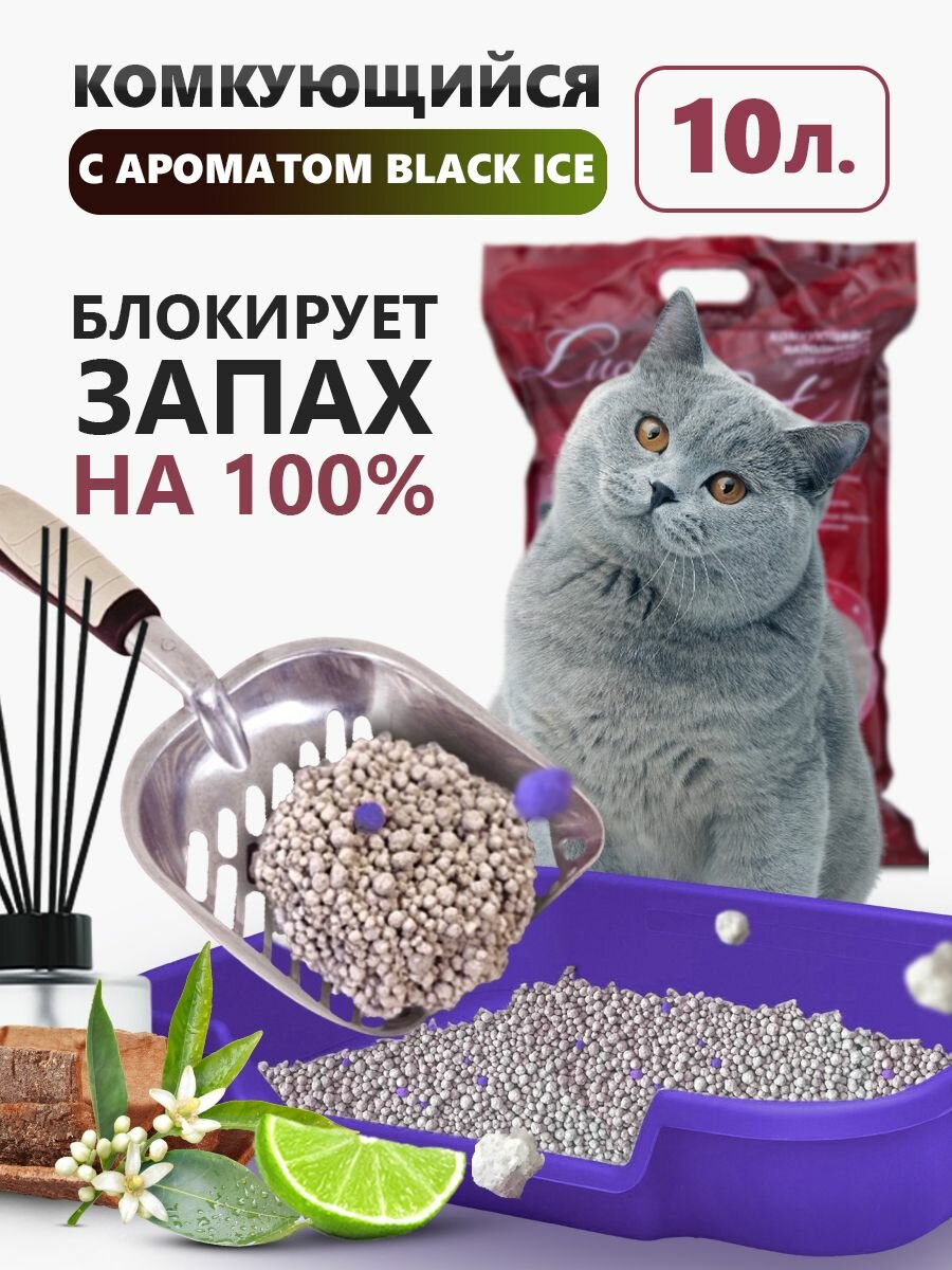 Наполнитель для кошачьего туалета комкующийся с ароматом Black ice, 10 литров Возможно, вам понравится