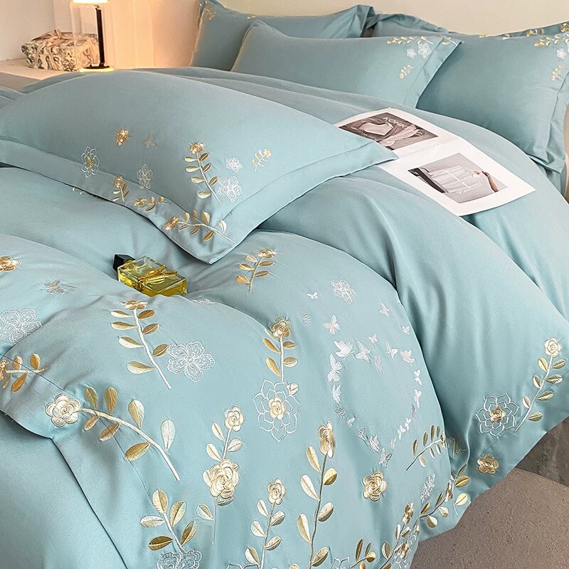 Комплект постельного белья Crystal Home Textiles класса люкс из 100% хлопка, 120 нитей, с цветочной вышивкой, 4