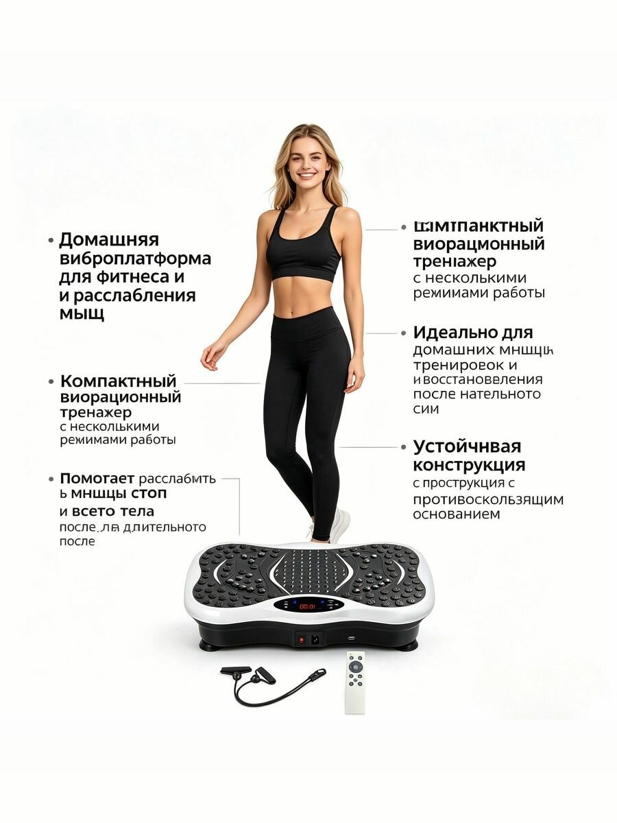 Компактная виброплатформа с несколькими режимами для домашнего фитнеса и расслабления мышц