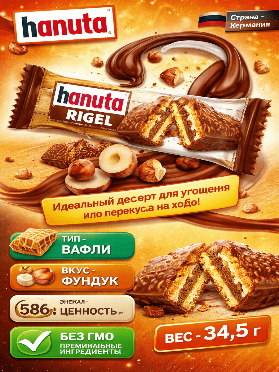 Вафли Hanuta Riegel, 34.5г