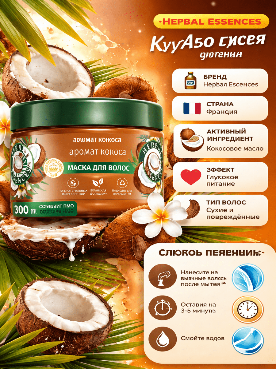Маска для волос Herbal Essences Глубокое питание Аромат кокоса, 300мл