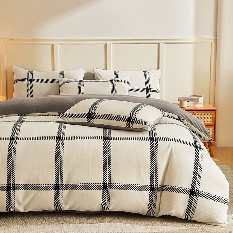 Комплект постельного белья Heilan Home из четырех предметов, утолщенный и с флисовой подкладкой, из молочного вельвета,