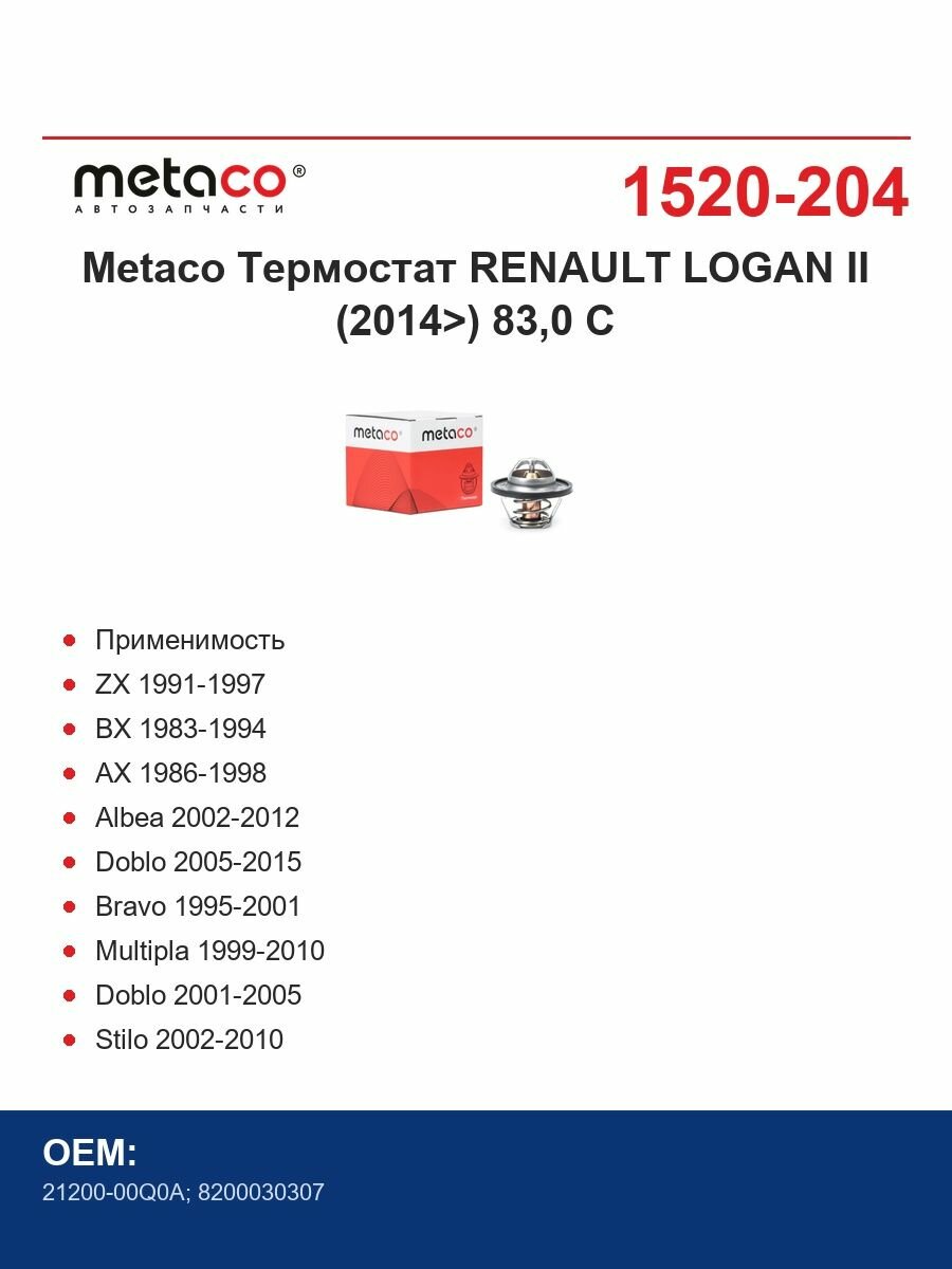 Metaco Термостат RENAULT LOGAN II (2014>) 83,0 C