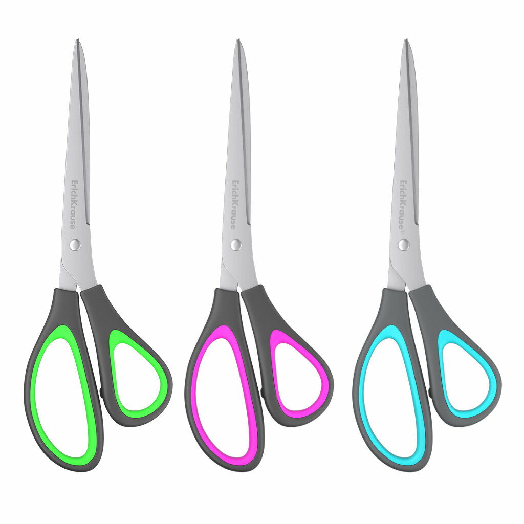 Ножницы Erich Krause EasyCut+ Ergo с ассиметричной ручкой и резиновой вставкой, 19 см,12 штук