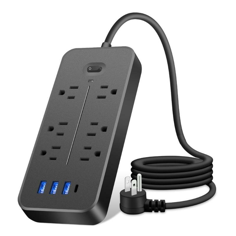 USB-удлинитель с розетками и защитой от перенапряжения, Черный