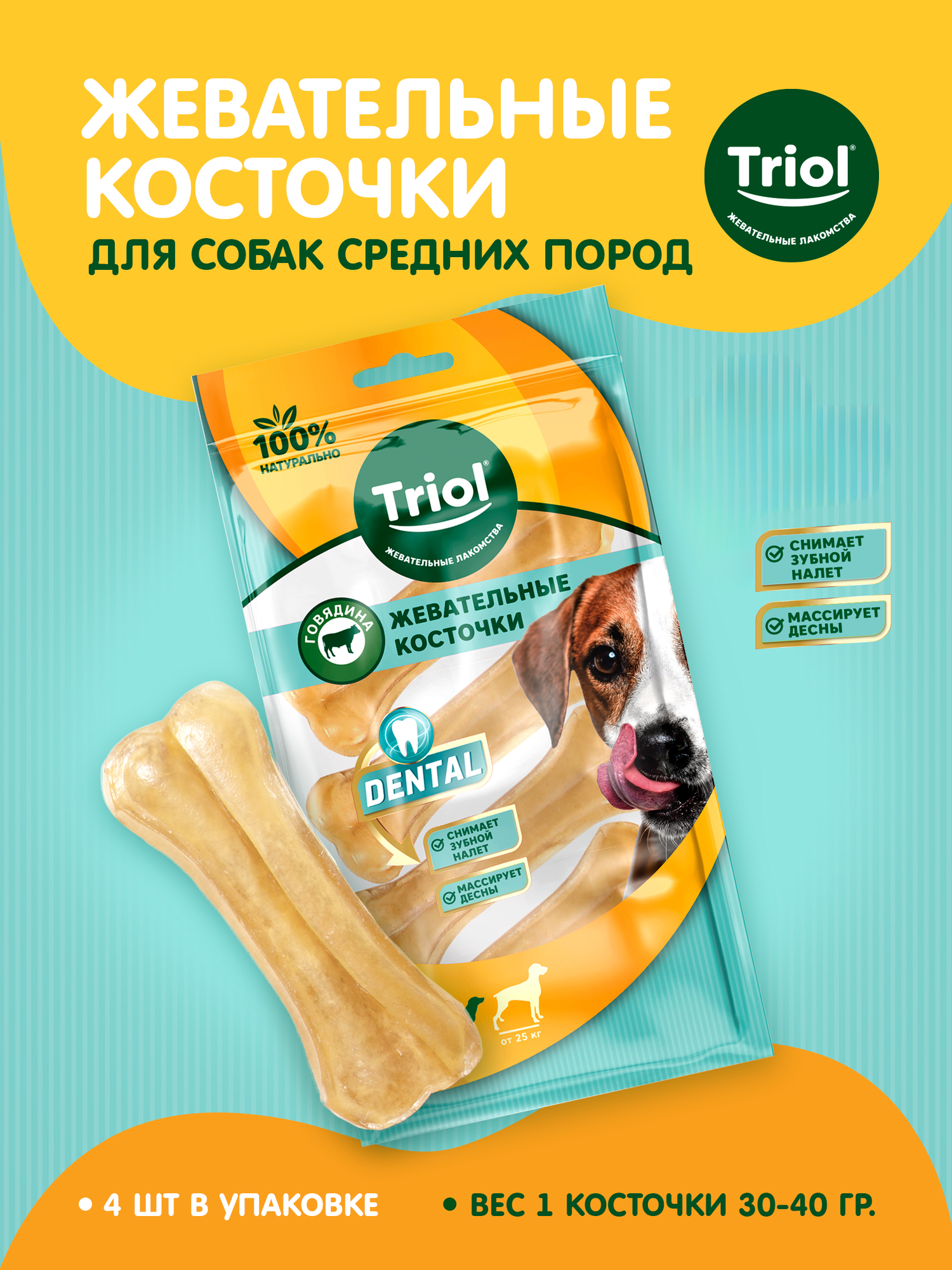 Лакомства для собак Triol Косточки жевательные, 10см (уп.4шт.) серия Dental