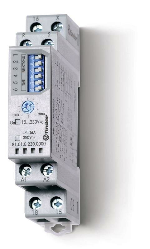 Таймер модульный мультифункциональный (AI DI SW SP BE DE EEb) функции SET RESET 12…240В AC/DC 1CO 16А 17.5мм регулировка времени 0.1с…10ч IP20 FINDER 810102300000