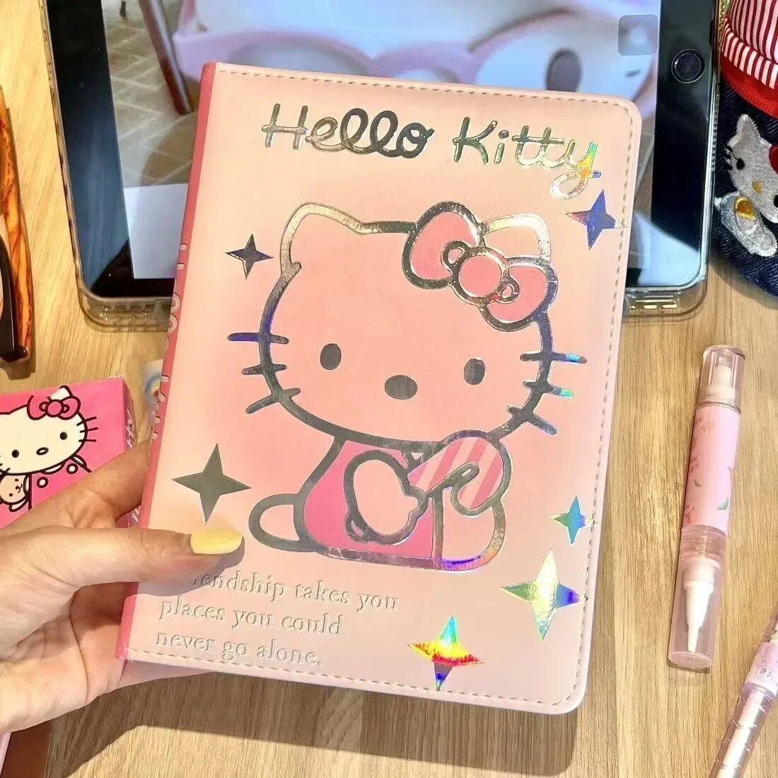 Милый блокнот Hello Kitty, стильный дневник для студентов, лазерный блокнот с цветными страницами.