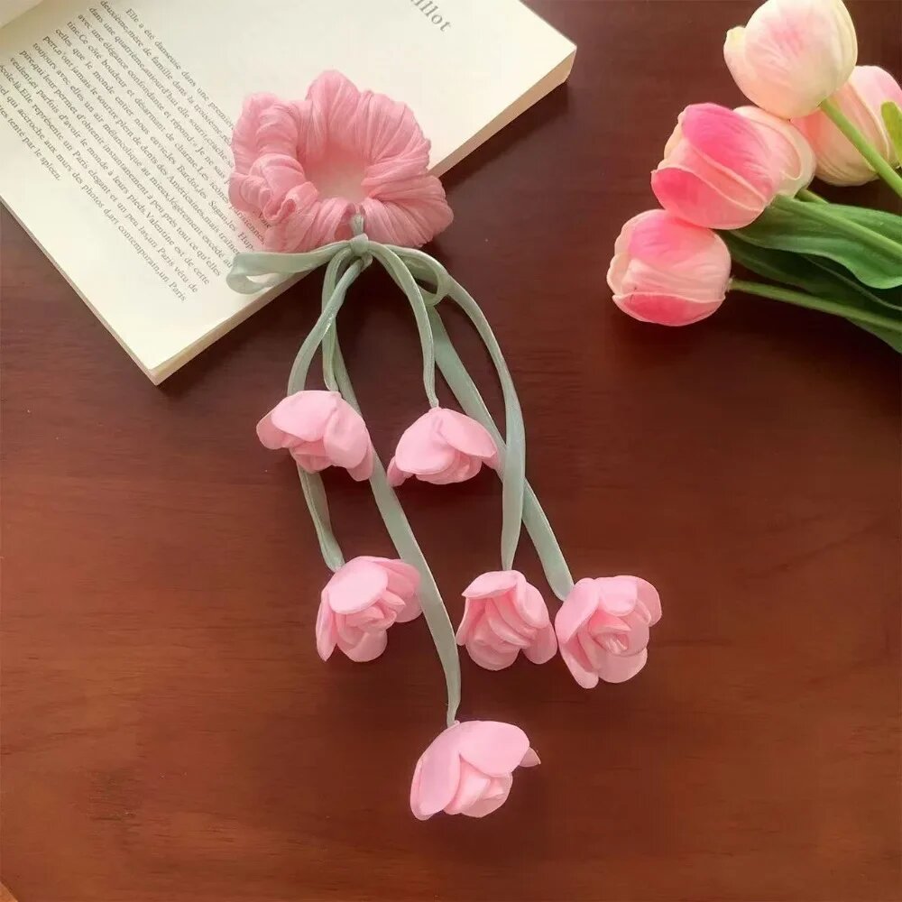 Розовые резинки для волос Le Muguet с цветами