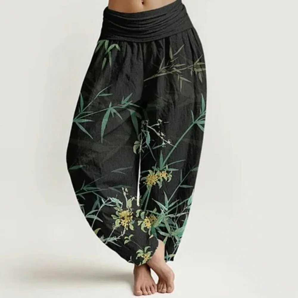 Штаны-шаровары женские, темно-зеленые, принт, XXL, Pants 10