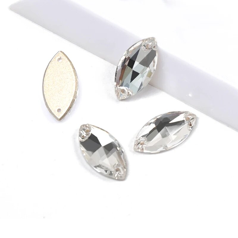 Стразы PUBRILEX Navette Glass Sew On многоцветные Серебряный, 7x15mm-24pcs, Crystal