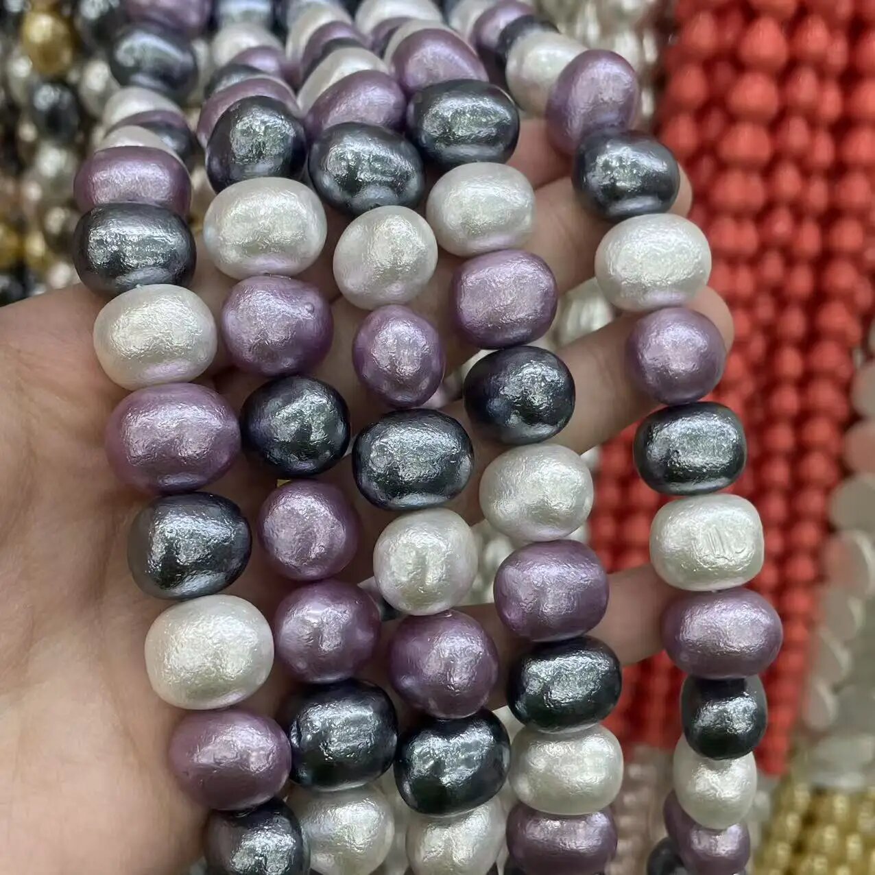 Бусины DUTRIEUX из натурального жемчуга 12x15 мм смешанных цветов 12x15mm approx36cm, Mixed purple