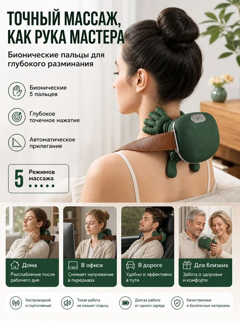 Многофункциональный массажёр для разных зон тела, 3 режима регулировки, температура нагрева 40/50C