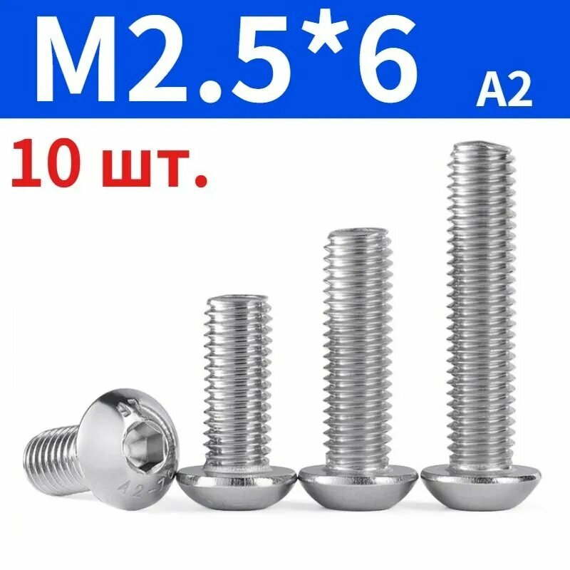 Винт M2.5 x 2.5 x 6 мм, головка: Полукруглая, 10 шт.