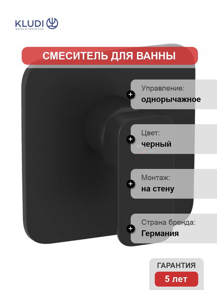 Встраиваемый смеситель для душа и ванны Kludi Renon 427553975 черный матовый