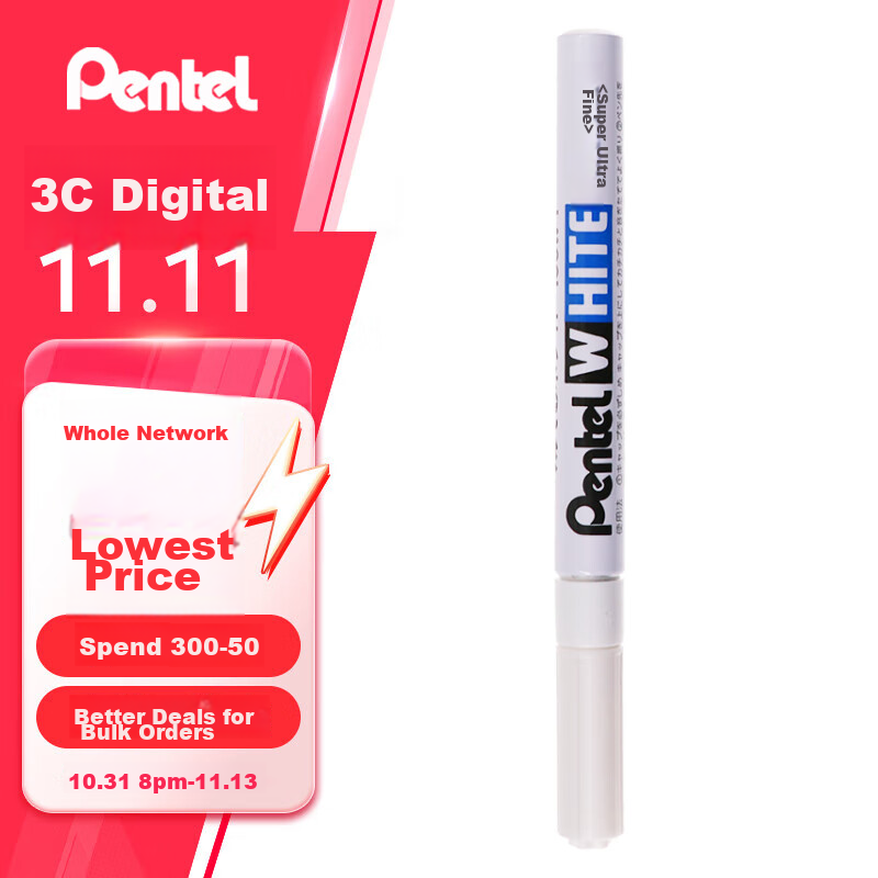Pentel Paint Marker 0.5mm Fine Tip Needle Tube, Car Touch-Up And Scratch Repair, Oil-Based Marker, X100W-F White