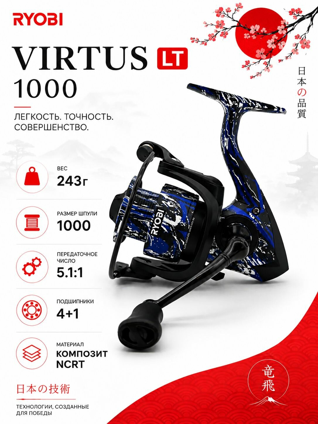 Катушка для спиннинга RYOBI VIRTUS LT 1000 BLUE