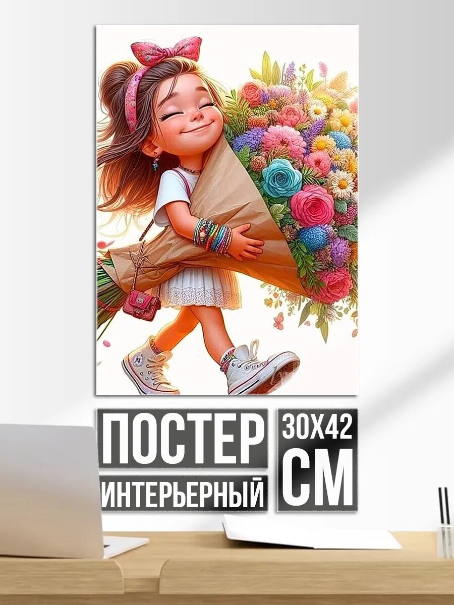 Плакат постер Девочка с цветами