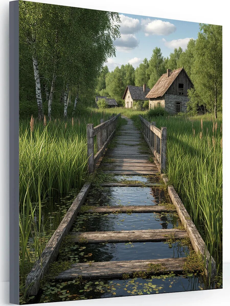 Картина на стену для интерьера "Деревенский дом", на подрамнике, 40 x 50 см
