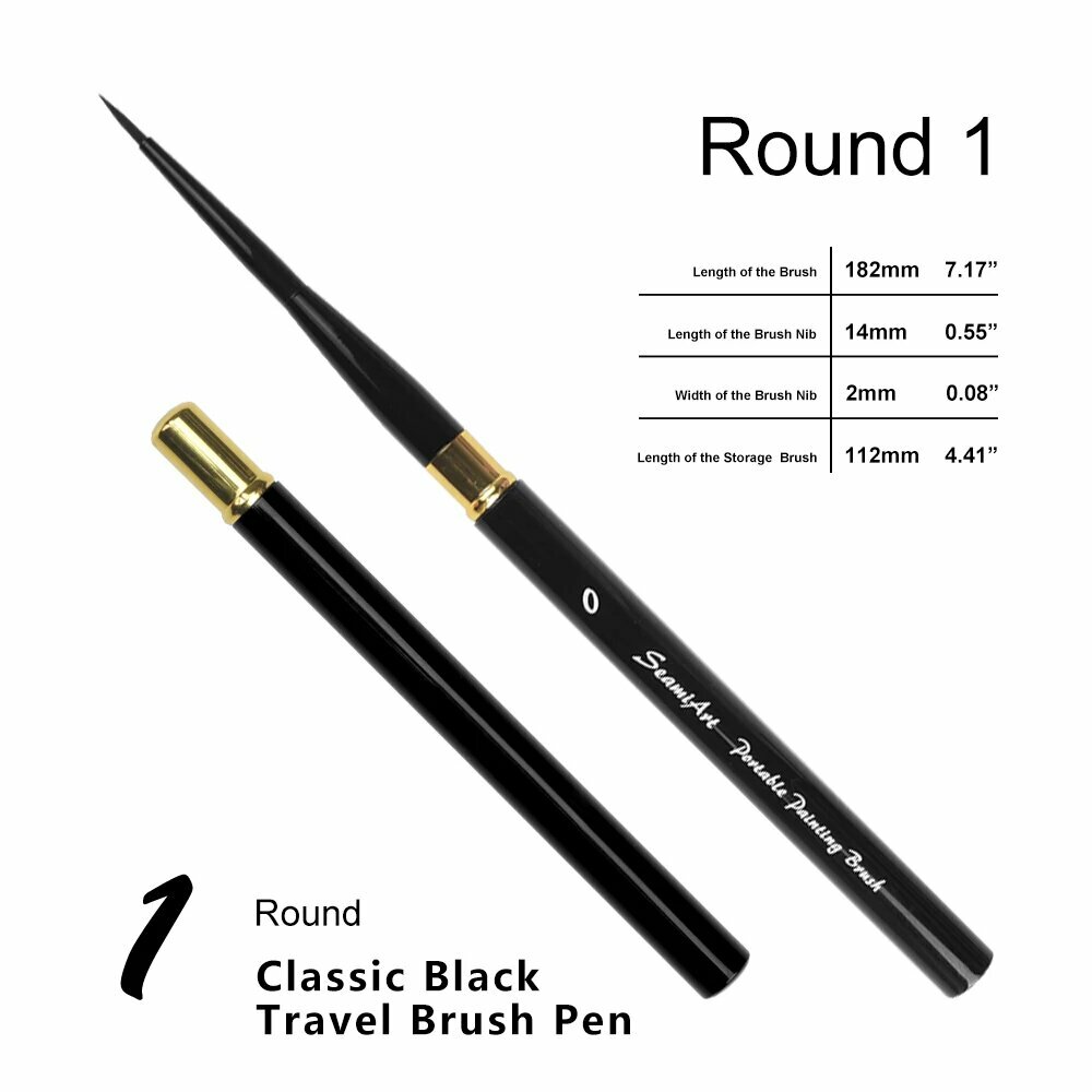 SeamiArt Портативная кисть-ручка для рисования Черный, 1 Black Round