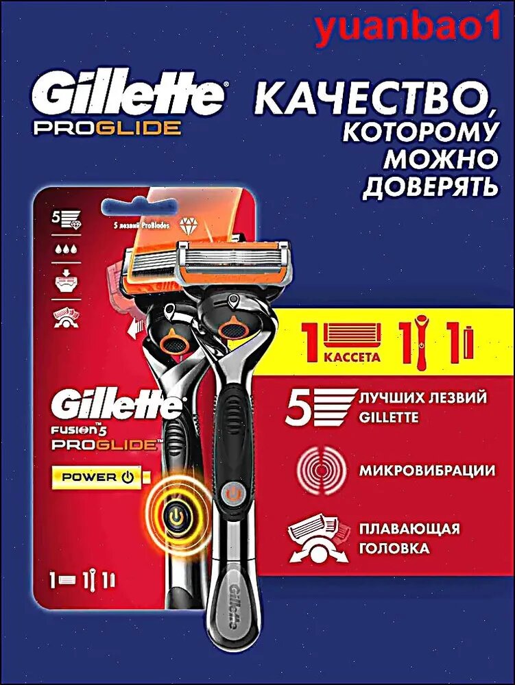 Fusion5 ProGlide Power мужская бритва, 1 кассета, с 5 лезвиями, с технологией Flexball, с успокаивающими микроимпульсами