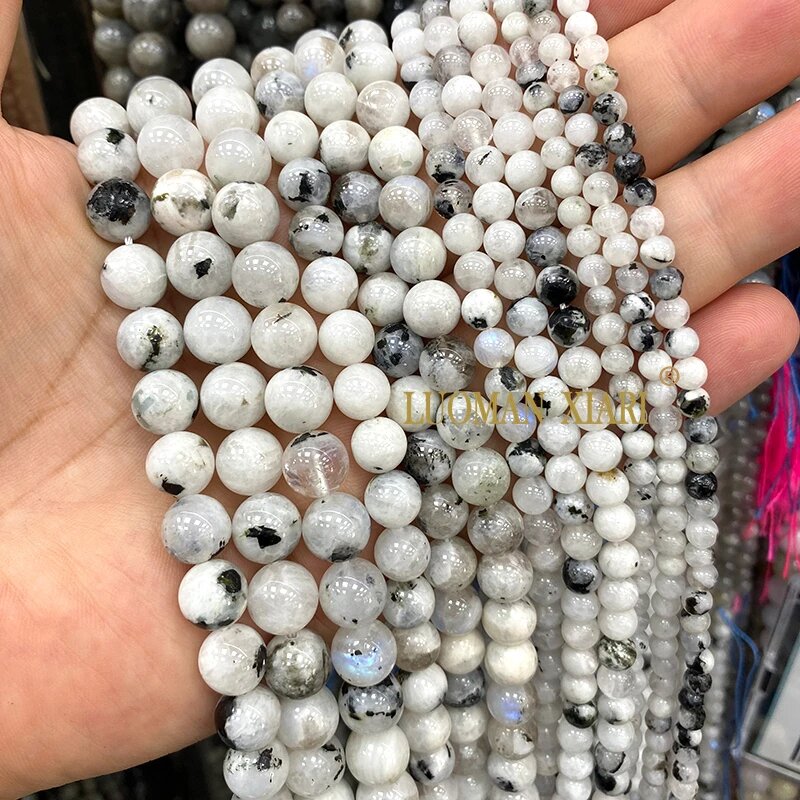 Натуральные бусины из оранжевого граната LUOMAN XIARI 8mm 23pcs 18cm, black moonstone