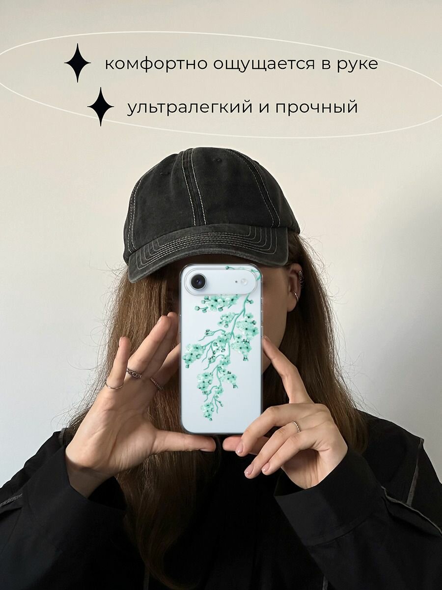 Силиконовый чехол на Apple iPhone Air / Айфон Айр с принтом Бирюзовая веточка сакуры — фото 1