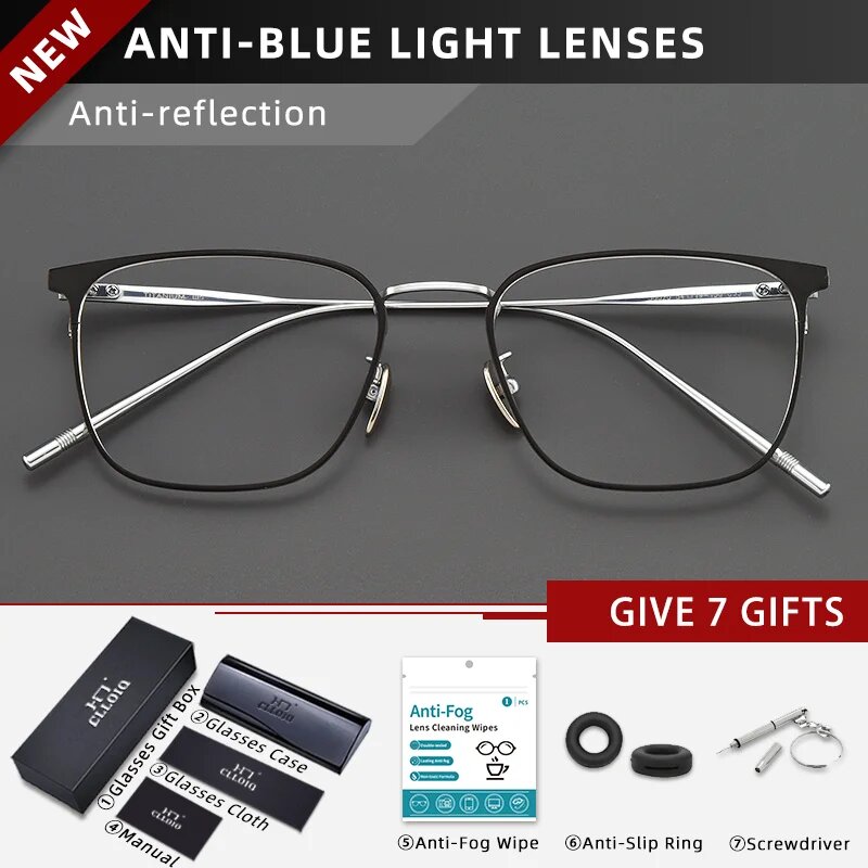CLLOIO мужские очки 30020 из титана, антибликовые, деловые C4-Black Silvery, +300