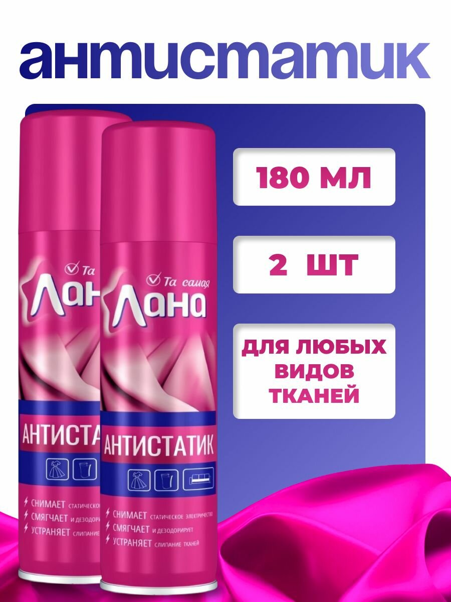 Антистатик для одежды и тканей Лана 180 мл 2 штуки
